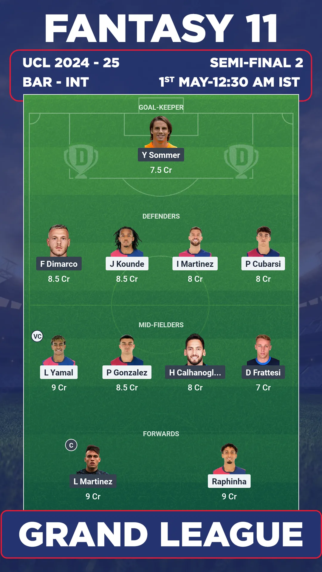 BAR vs INT Dream11 prediction Team, Semifinal, UEFA Champions League fantasy tips, playing 11 ...