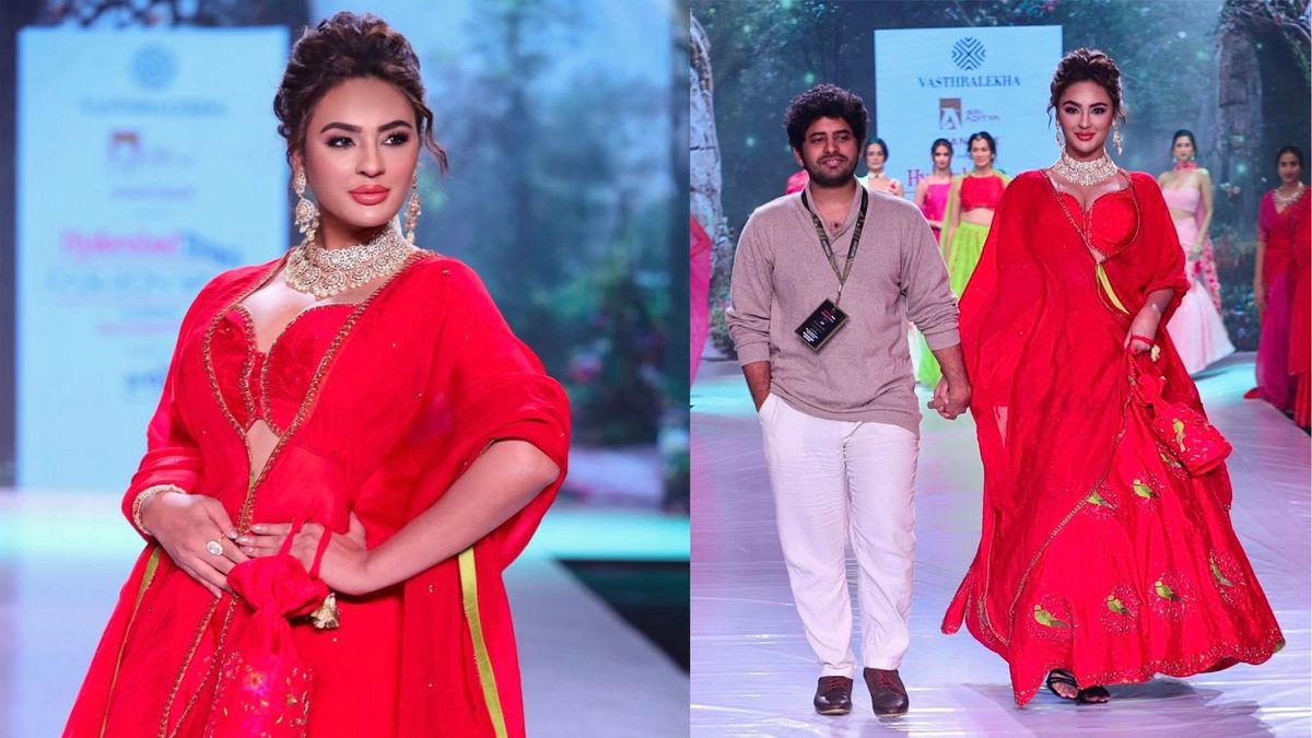 Seerat Kapoor Shines as Showstopper in Red Ghagra at HT Fashion Week
