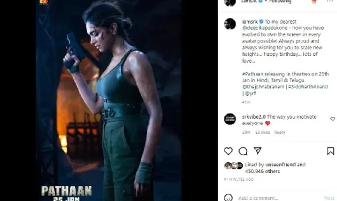 Shah Rukh Khan shares Deepika Padukone's Pathaan poster on birthday