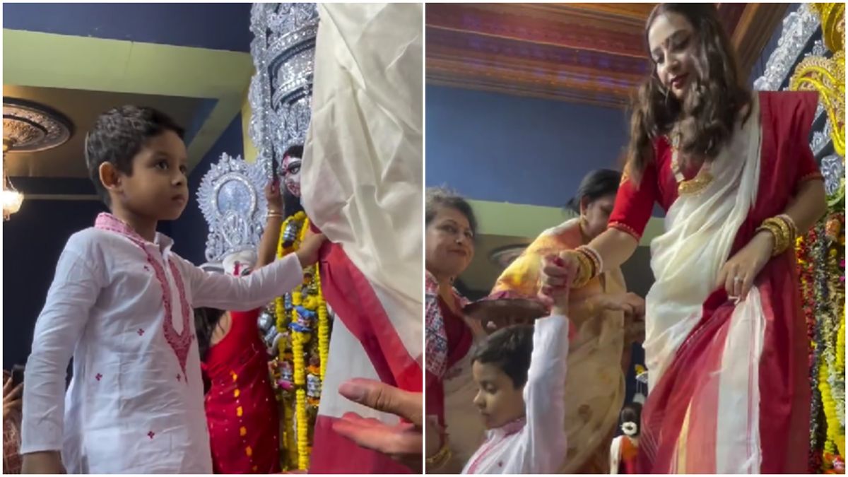 Yuvaan-Subhashree Ganguly: মায়ের আঁচল ধরে দাঁড়িয়ে ইউভান, বিজয়ার দিন নজরে এল শুভশ্রীর ...