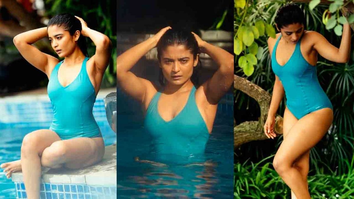 3BHK Movie Actress Chaithra J. Achar turns up the heat in a bold blue swimsuit