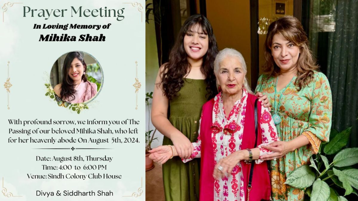 Mihika Shah, Divya Seth Shah's daughter, dies unexpectedly after seizure