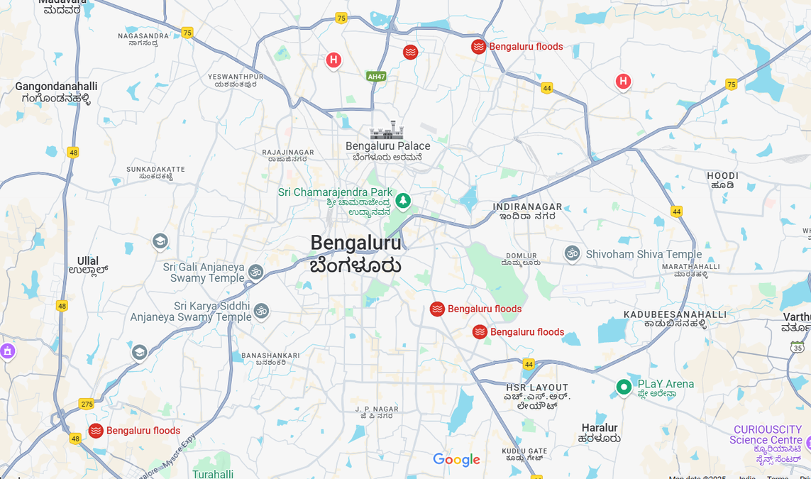 Google Maps flags flooded zones in Bengaluru: Waterlogged areas and ...