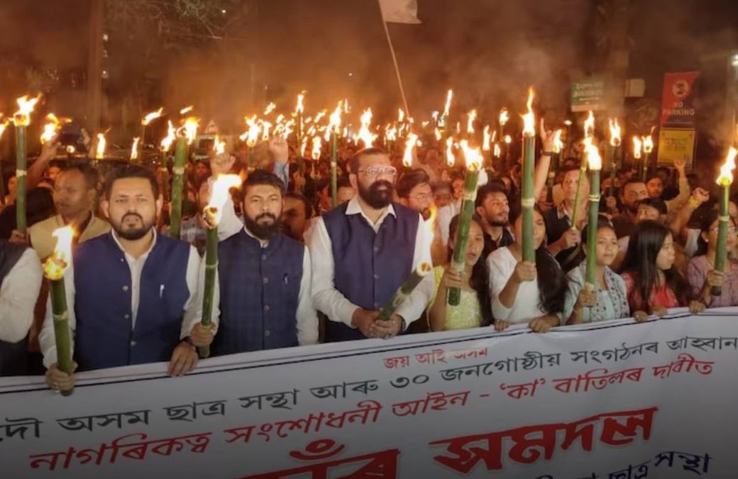 AASU Organises Torch Light Rally Against CAA In Guwahati