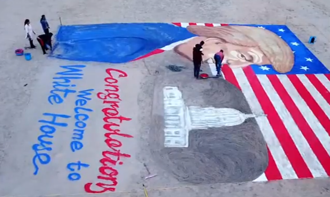 Odisha artist crafts 47-ft-long sand art of Donald Trump ahead of his ...