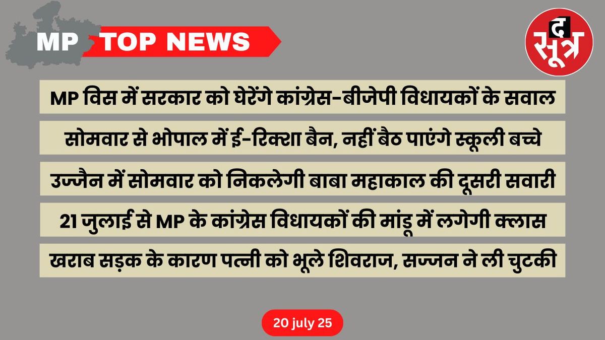 MP Top News : मध्य प्रदेश की बड़ी खबरें