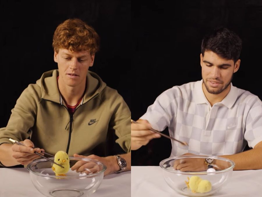 Sinner and Alcaraz do the chop sticks challenge